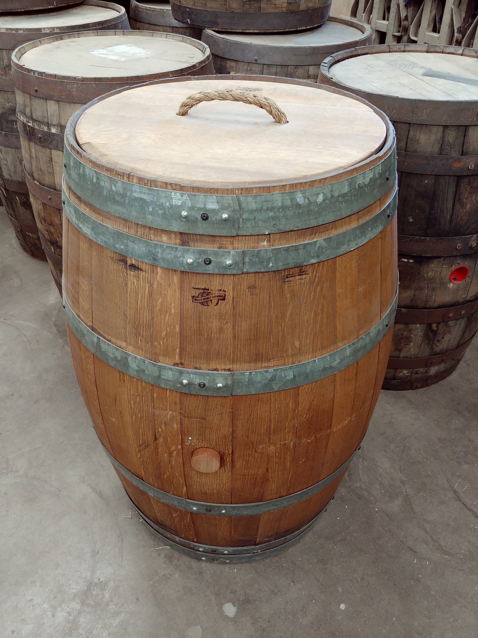 Wine Barrel Trash Can Finished